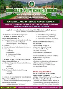 KOGI STATE POLYTECHNIC (KSP) RELEASES REGULAR PROGRAMME ADMISSION FORM ...